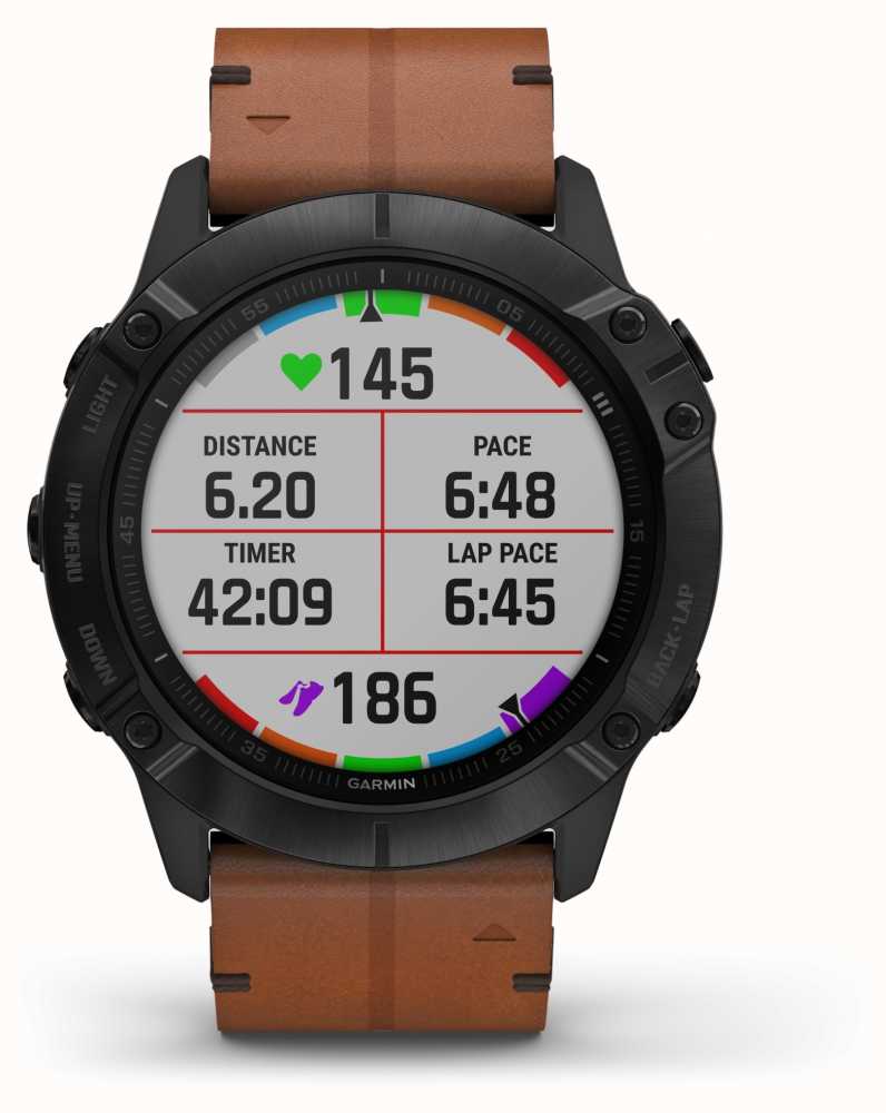 Garmin Fenix 6x Pro Saphir | Bracelet En Cuir Marron Dlc Noir Et ...